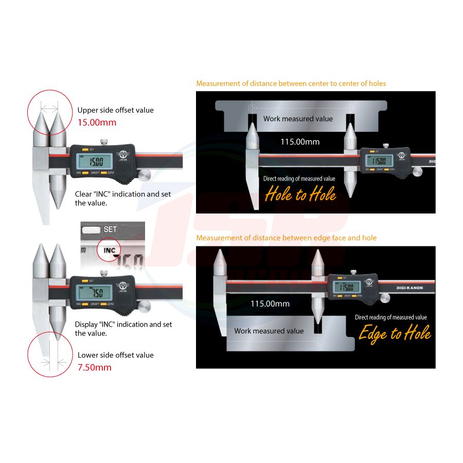 Centerline caliper for distance between center to center of holes with ...